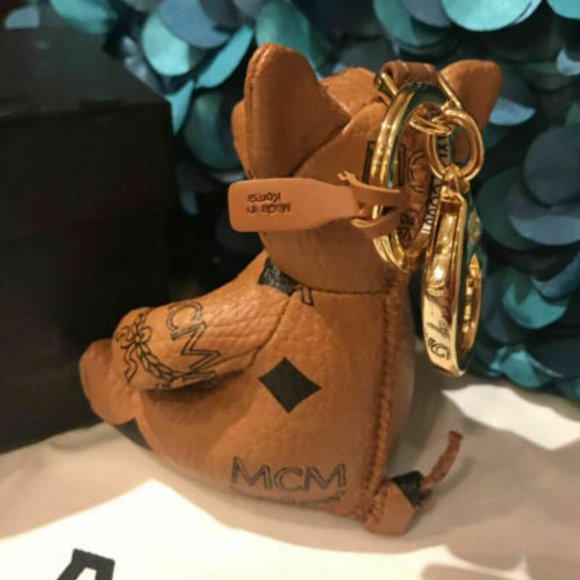 MCM | Accessories | Mcm Brown Cognac Visetos Pig Keychain Bag Charm ...